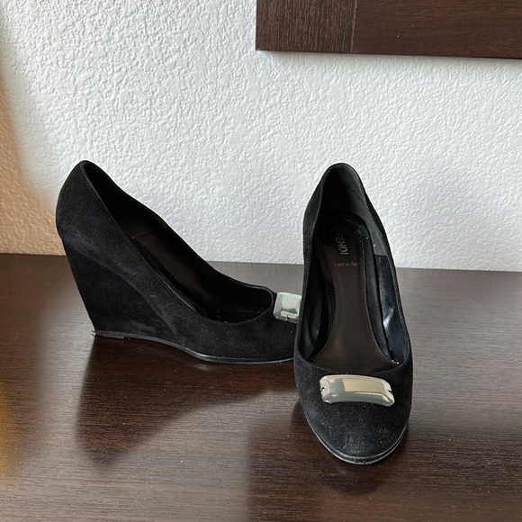 Fendi | Shoes | Authentic Fendi Black Suede Wedge | Poshmark